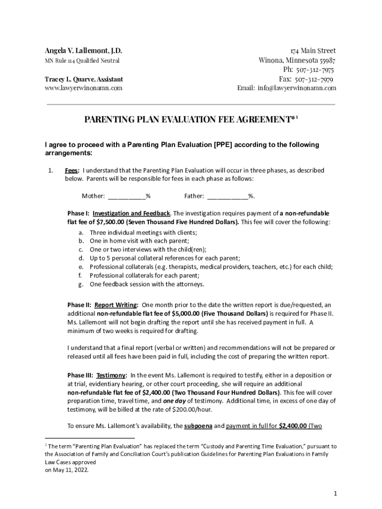 Fillable Online Parenting Plan Evaluation Fee Agreement - Lallemont Law Fax Email Print - pdfFiller