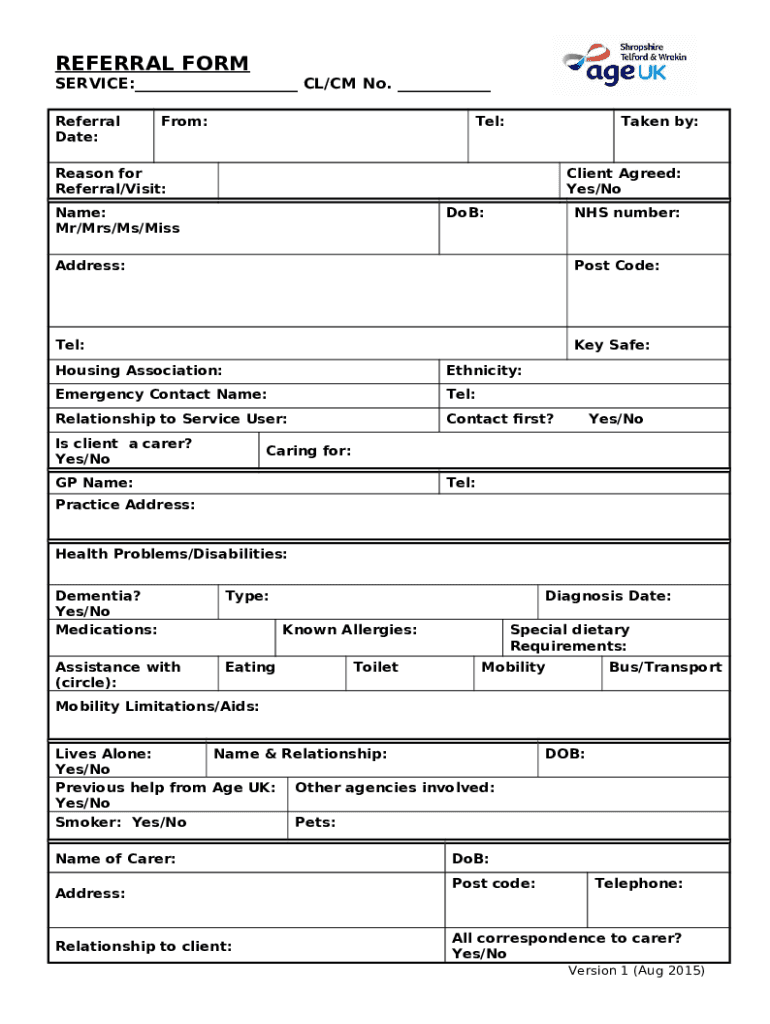 Age UK Shropshire Telford & Wrekin referral Doc Template | pdfFiller