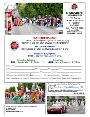 Fillable Online PLATINUM SPONSOR SPONSORSHIP PARADE Fax Email Print ...