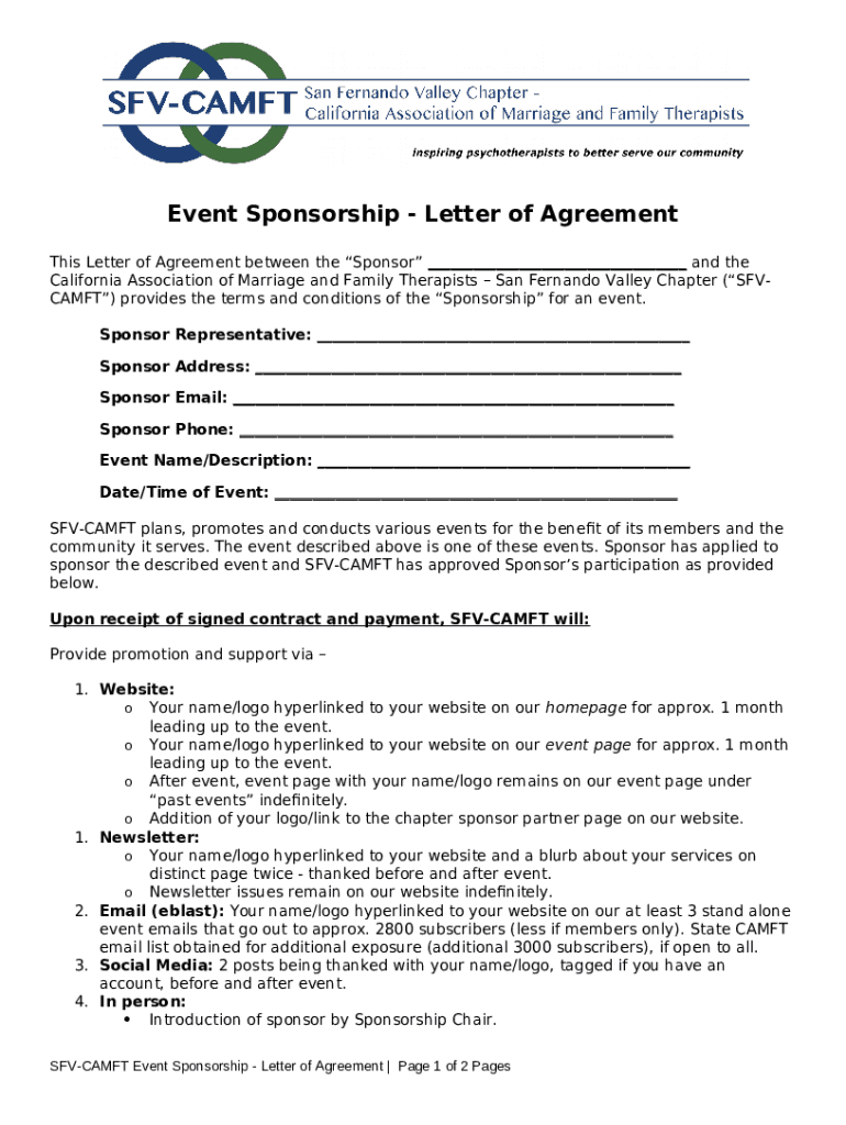 Event Sponsorship - Letter of Agreement Doc Template | pdfFiller