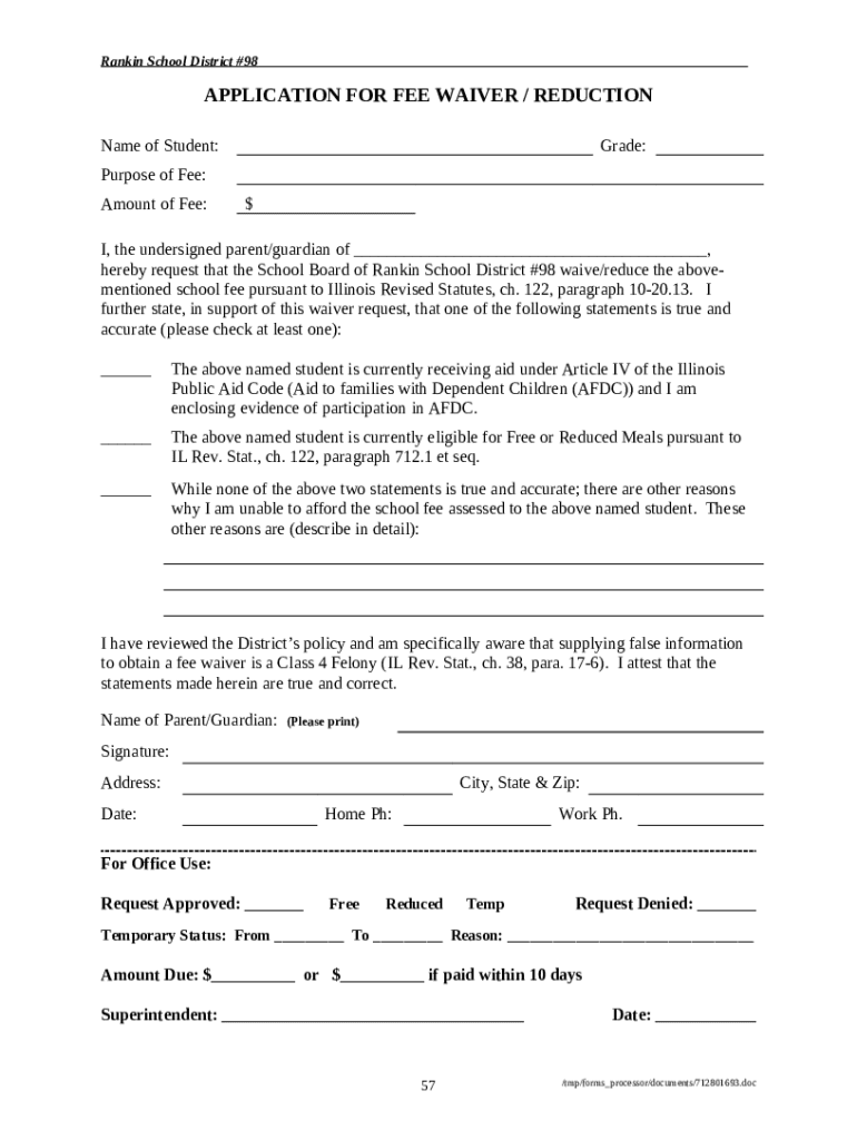 application for fee waiver / reduction Doc Template | pdfFiller