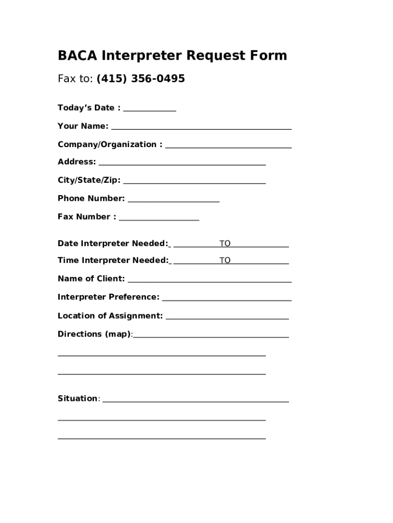 BACA Interpreter Request Doc Template | pdfFiller