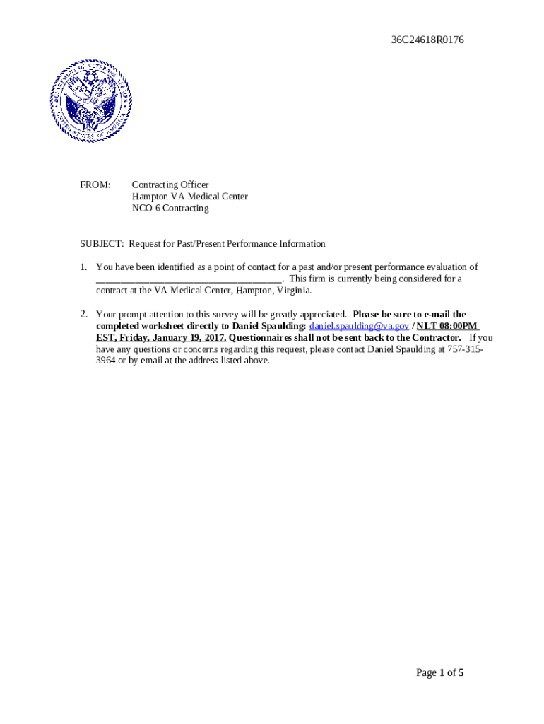 Past Perance Ination Template - VA Vendor Portal Doc Template | pdfFiller