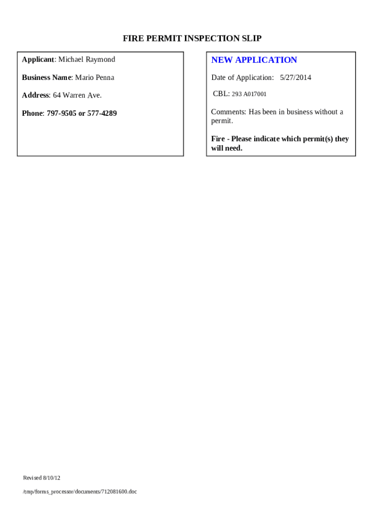 LICENSE INSPECTION SLIP Doc Template | pdfFiller