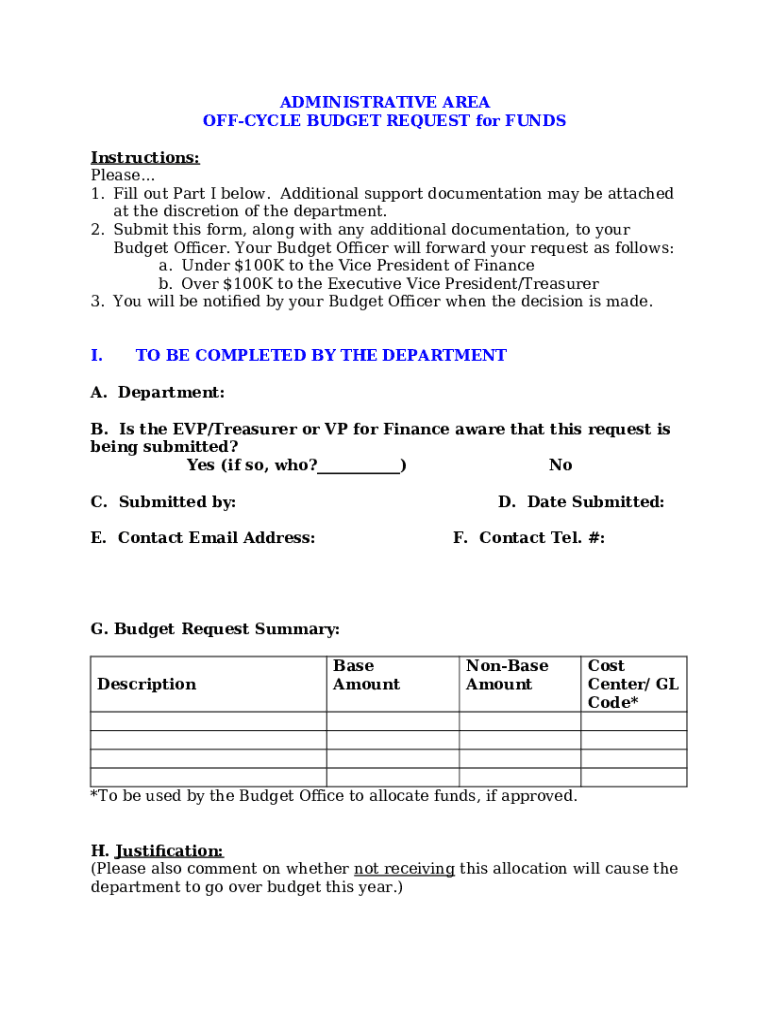 OFF-CYCLE BUDGET REQUEST - web mit Doc Template | pdfFiller