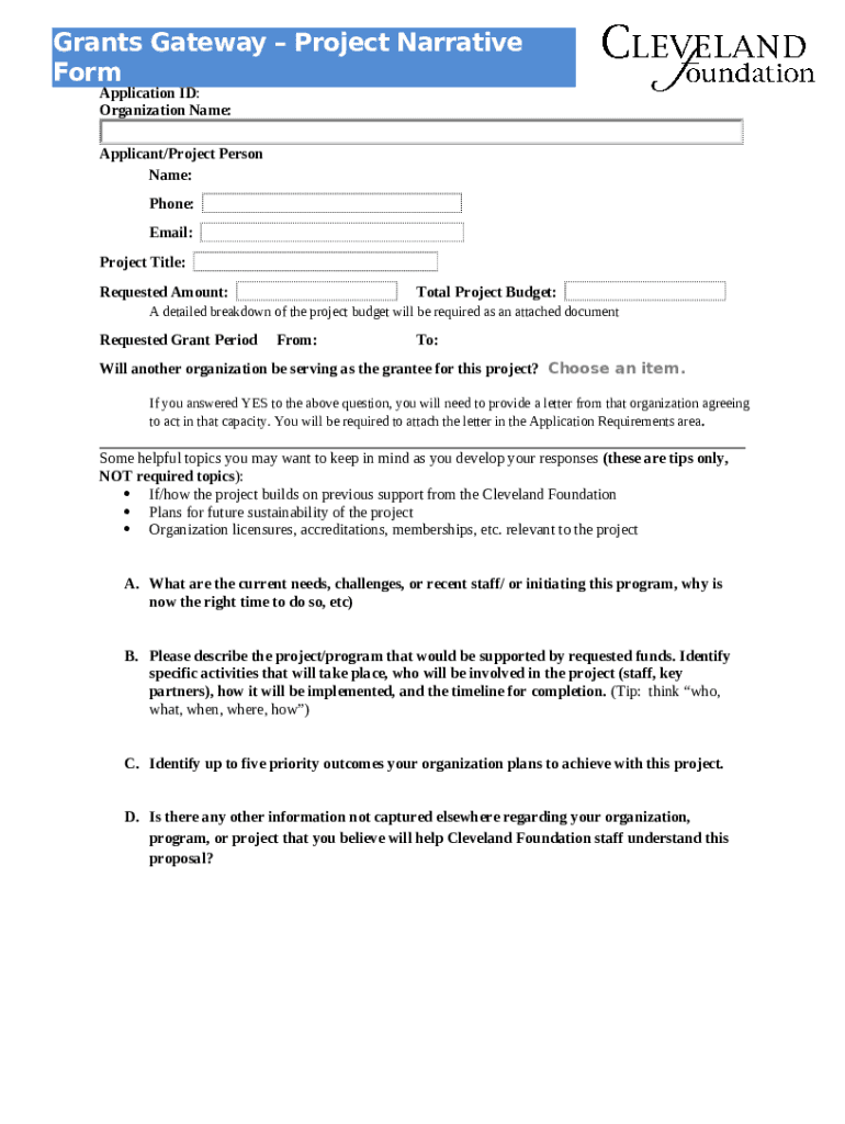 Grants GatewayProject Narrative Doc Template | pdfFiller