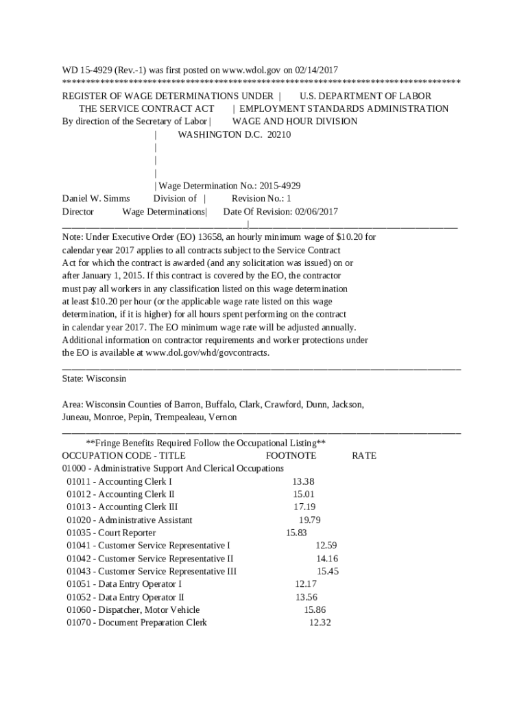 Wage Determinations Service Contract Act WD # 2015-4929 Doc Template ...