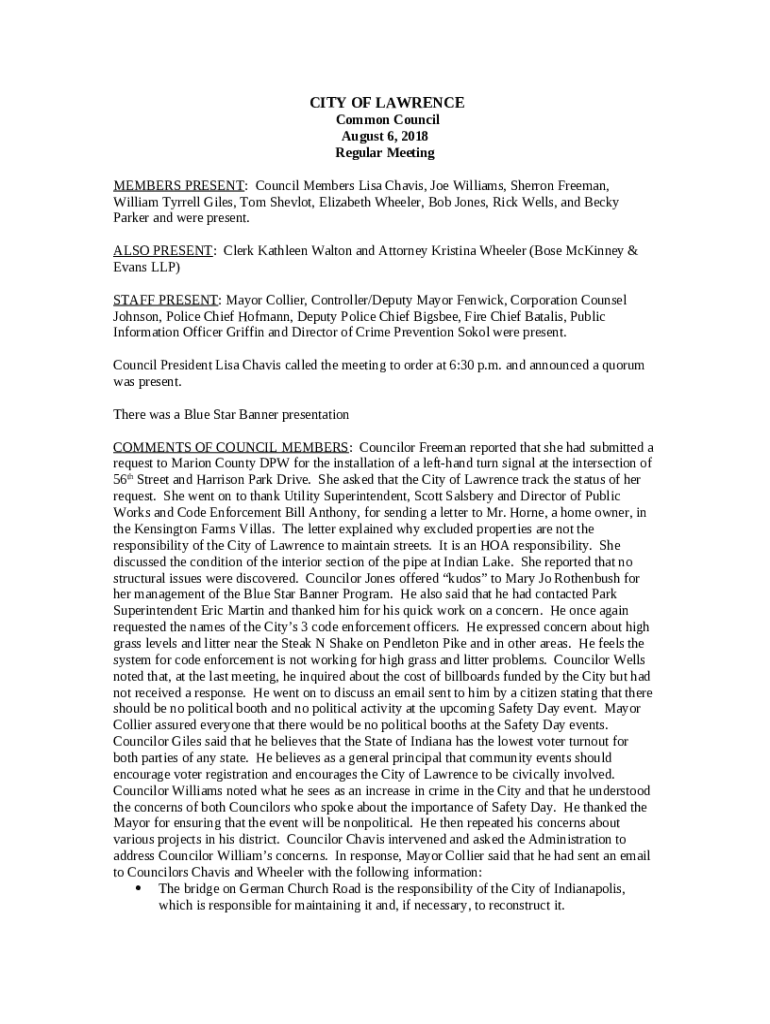 MEMBERS PRESENT:Council Members Lisa Chavis, Joe Williams, Sherron ...