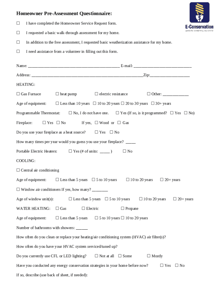 Homeowner Request and Pre-Assessment Questionnaire: Doc Template ...