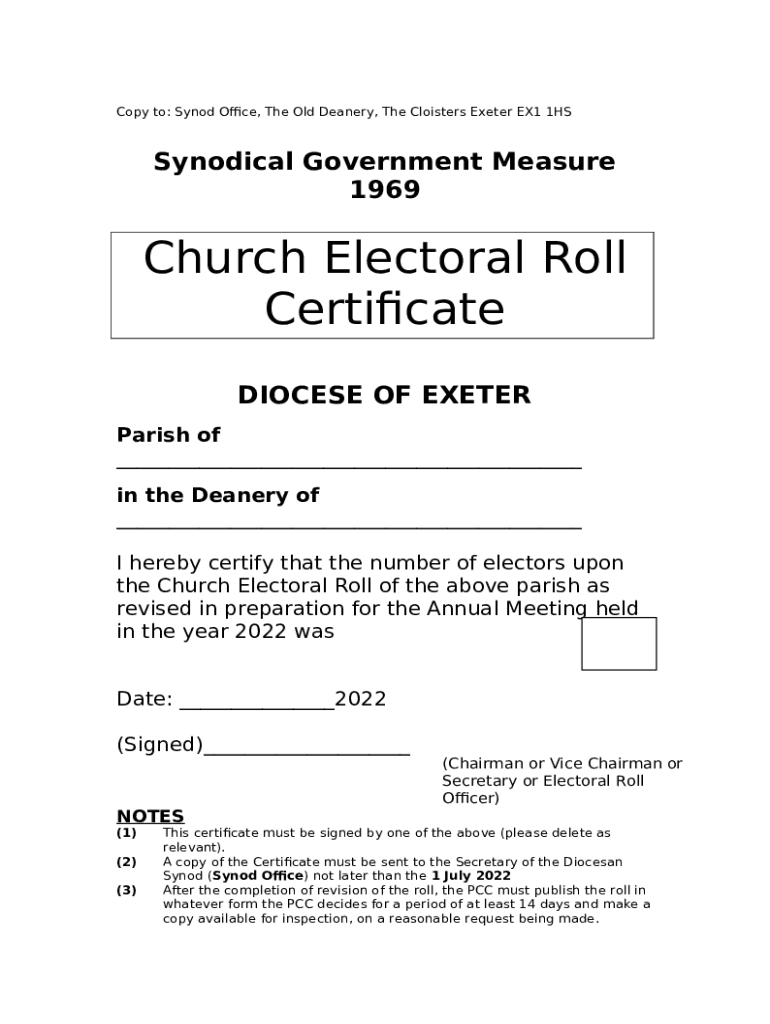 Electoral Roll certificate - exeter anglican Doc Template | pdfFiller