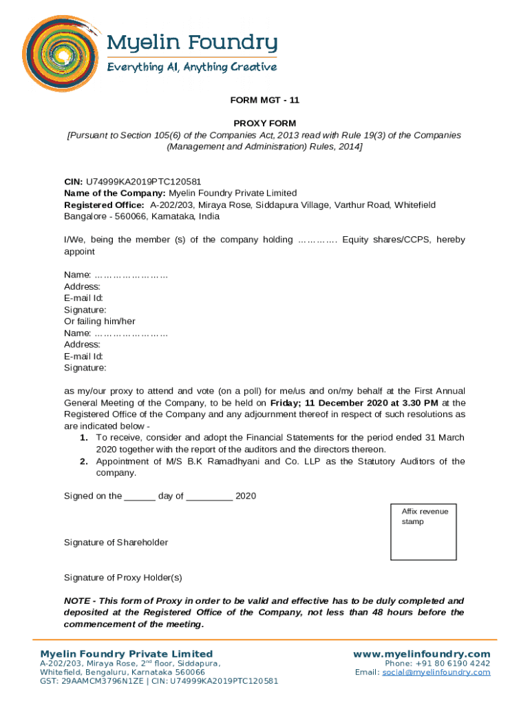 Affix Re.1 Revenue Stamp No. MGT-11 Proxy ... Doc Template | pdfFiller