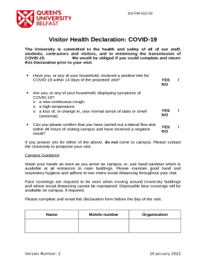 COVID-19 Visitor Health Declaration Doc Template | pdfFiller