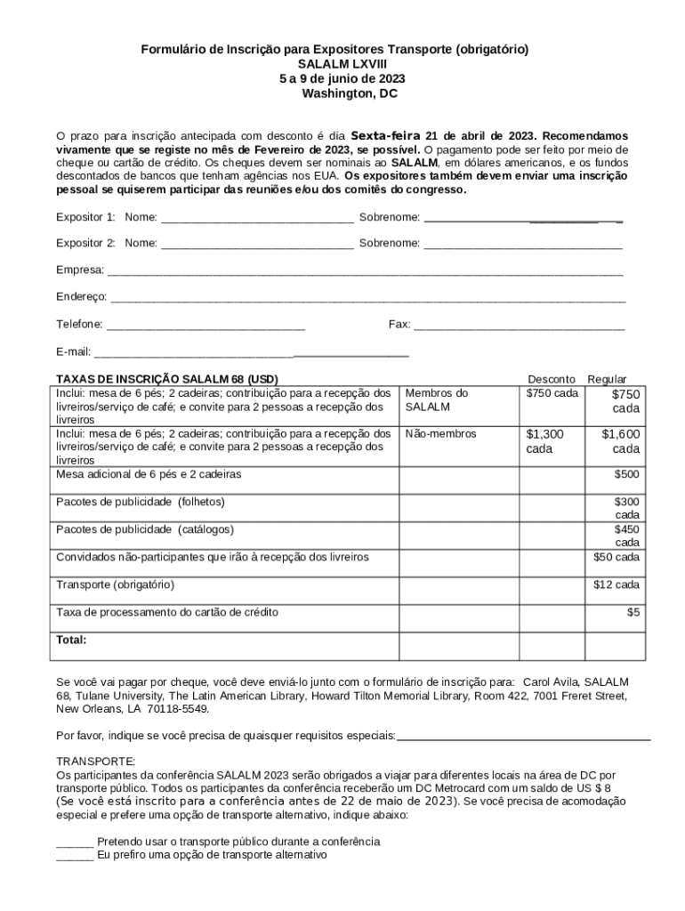 SALALM 68 ulario de Inscripcin Personal ... Doc Template | pdfFiller