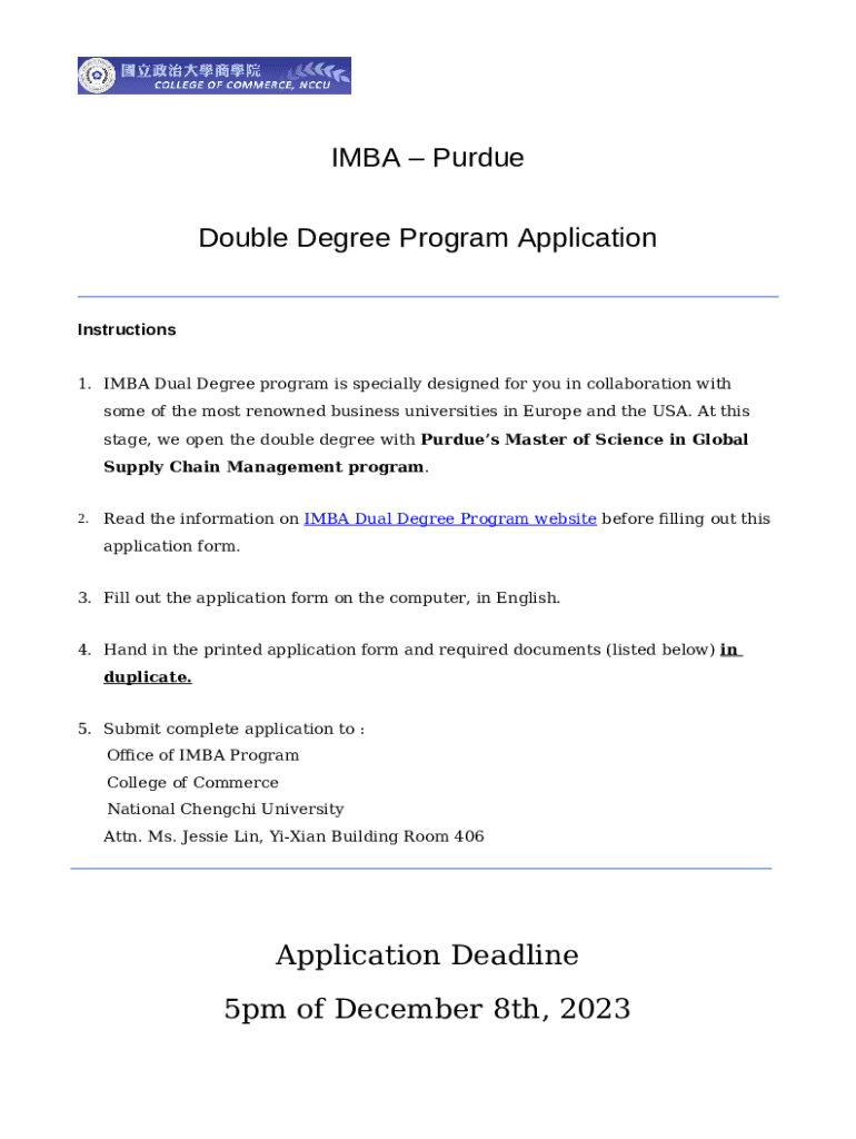 IMBA + Master in Digital Business & InnovationIE Dual Degree Doc Template | pdfFiller