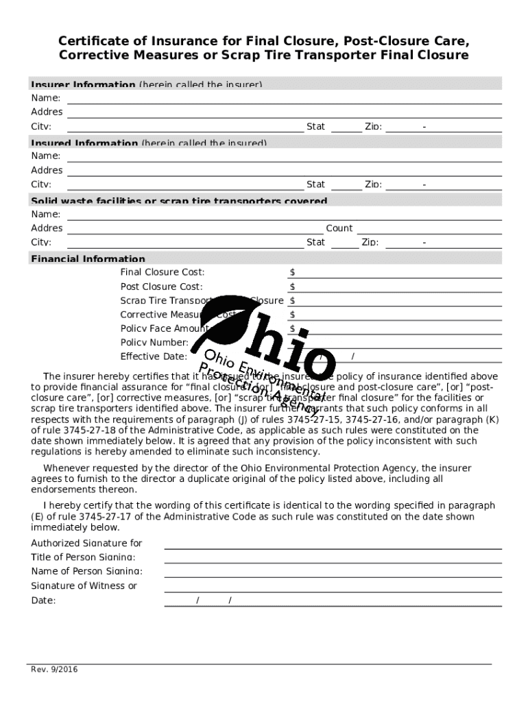 A certificate of insurance shall be worded as follows, ... - epa ohio ...