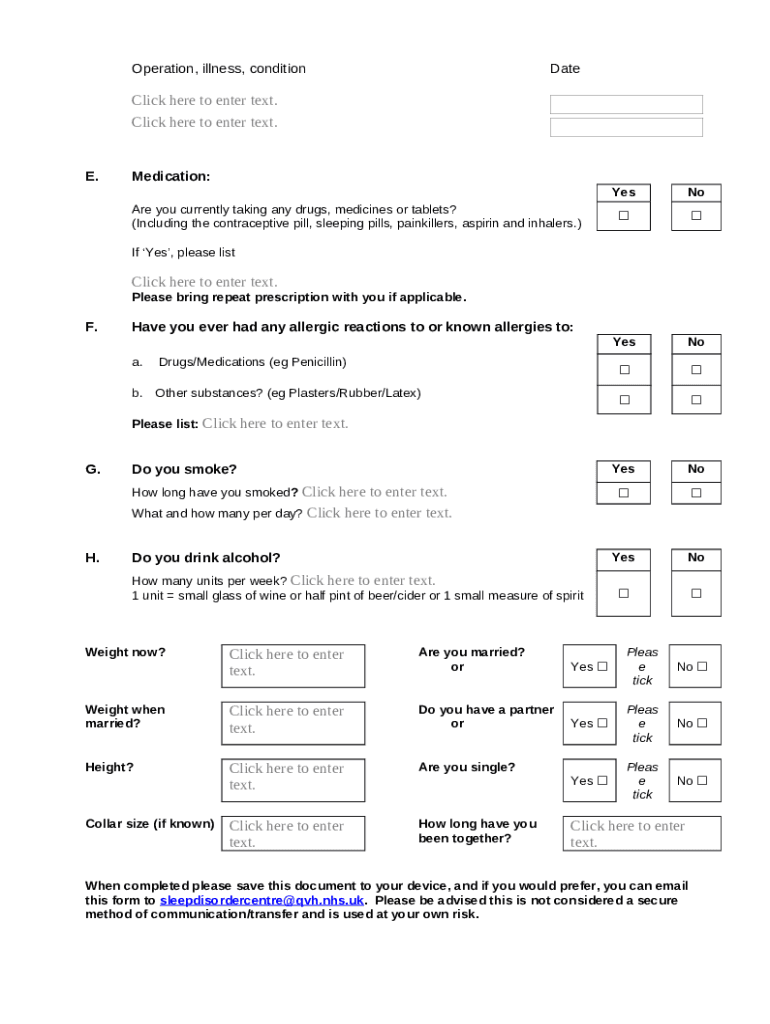 Sleep Disorder Centre General Medical Questionnaire ... Doc Template ...