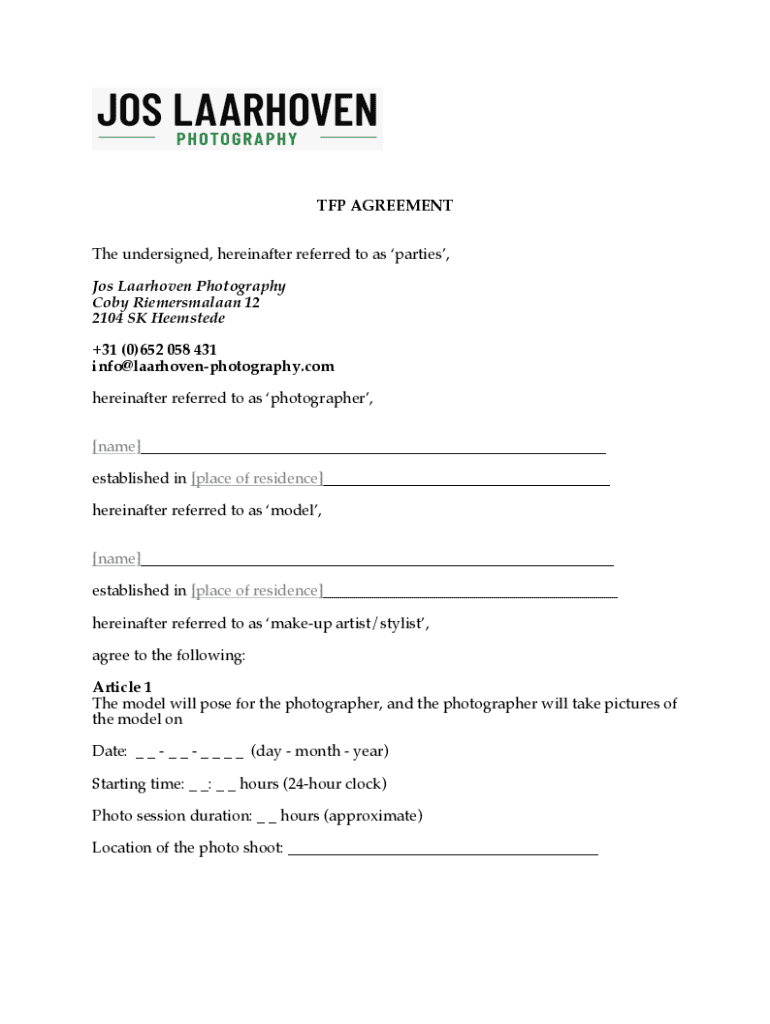 Fillable Online TFP AGREEMENT The undersigned, hereinafter referred to ...