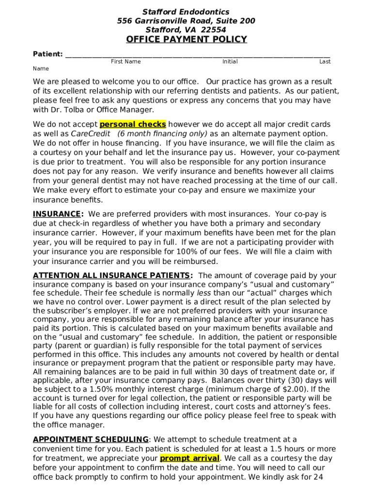 office payment policy - Endodontics Stafford VA, Endodontist Doc ...
