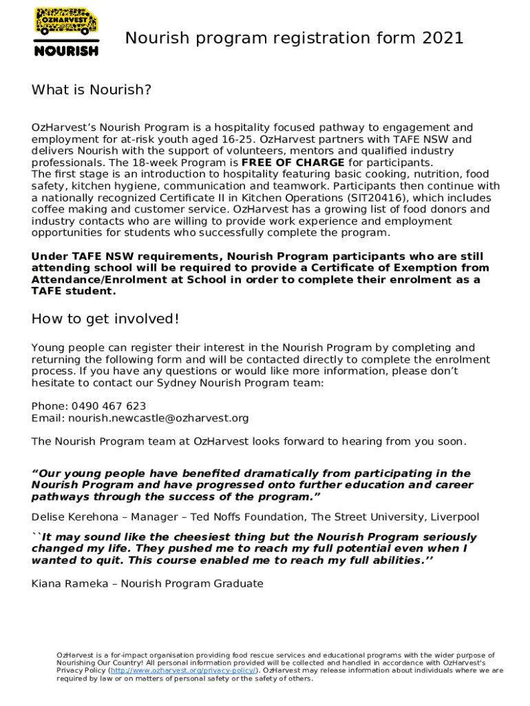 NourishOzHarvest Certificate II in Cookery Doc Template | pdfFiller