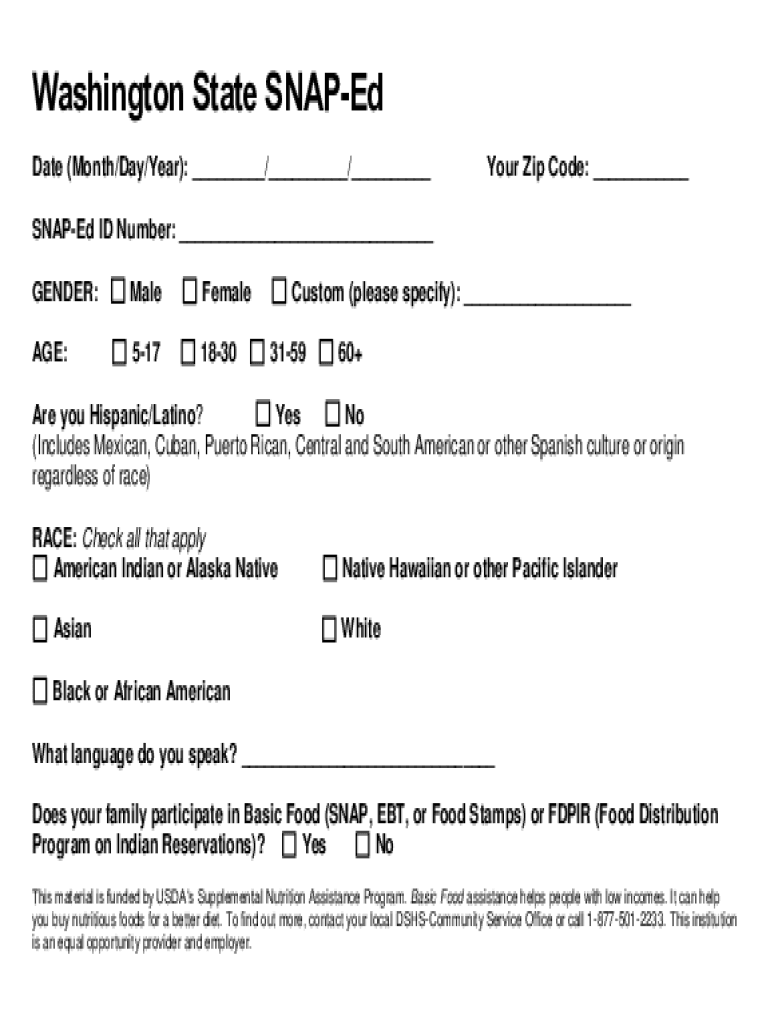 Fillable Online Washington State SNAP-Ed Program Fax Email Print ...