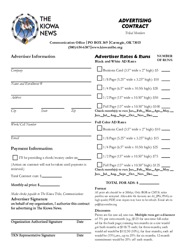Fillable Online Advertising Contract Tribal members.indd Fax Email Print - pdfFiller