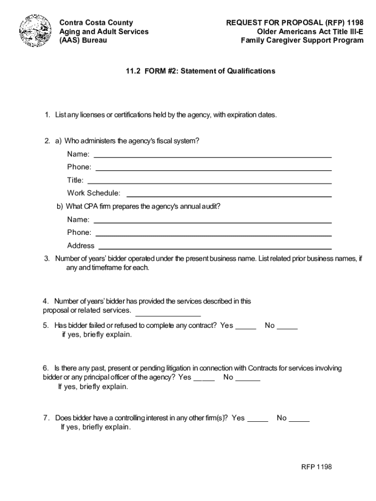 Fillable Online Form-2-RFP-1198-Statement-of-Qualifications- ... Fax Email Print - pdfFiller