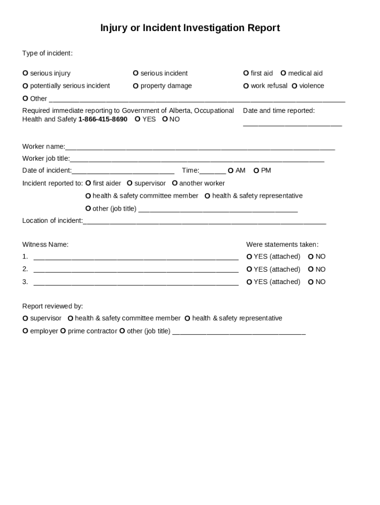 Report serious injuries, illnesses or incidents Doc Template | pdfFiller