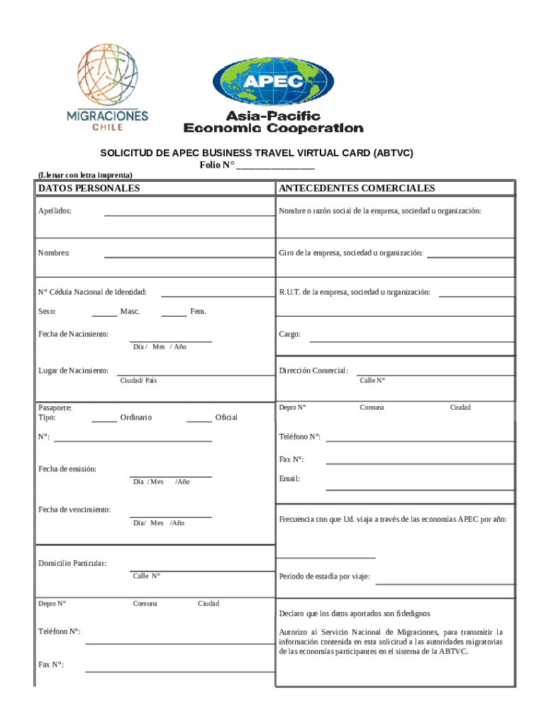 Tarjeta de Viaje para Personas de Negocios de APEC ... Doc Template | pdfFiller