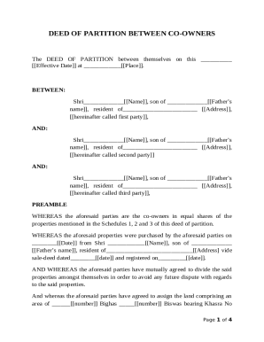 PARTITION DEED Sample Clauses Doc Template | pdfFiller