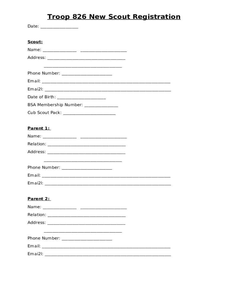 Troop 826 New Scout Registration - NET - troopwebhost blob core windows Doc Template | pdfFiller