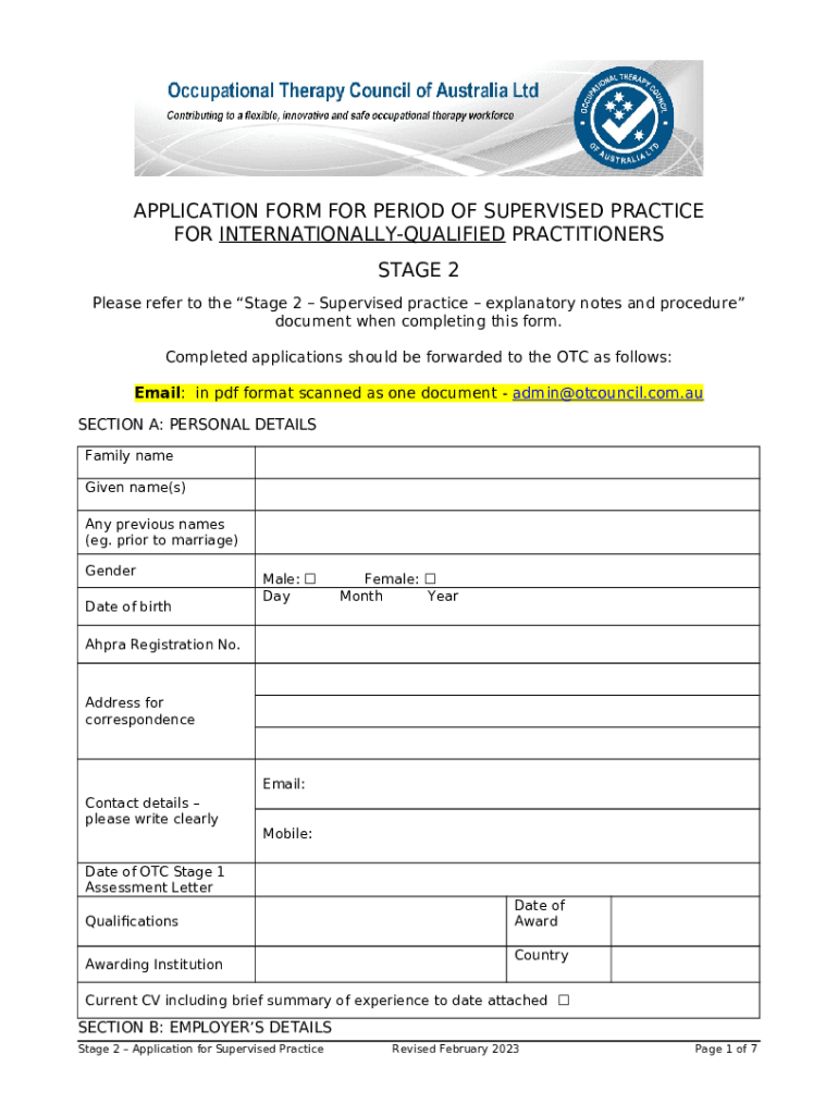 Stage 2 Application for Period of Supervised Practice ... Doc Template | pdfFiller