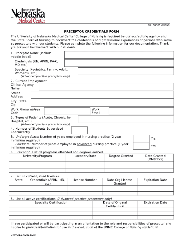 Preceptor-Credentials-.docx Doc Template | pdfFiller