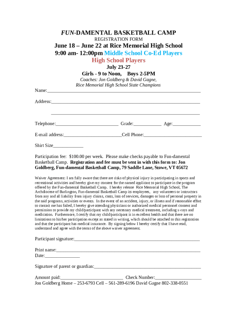 Men's basketball summer youth camp registration now open Doc Template ...
