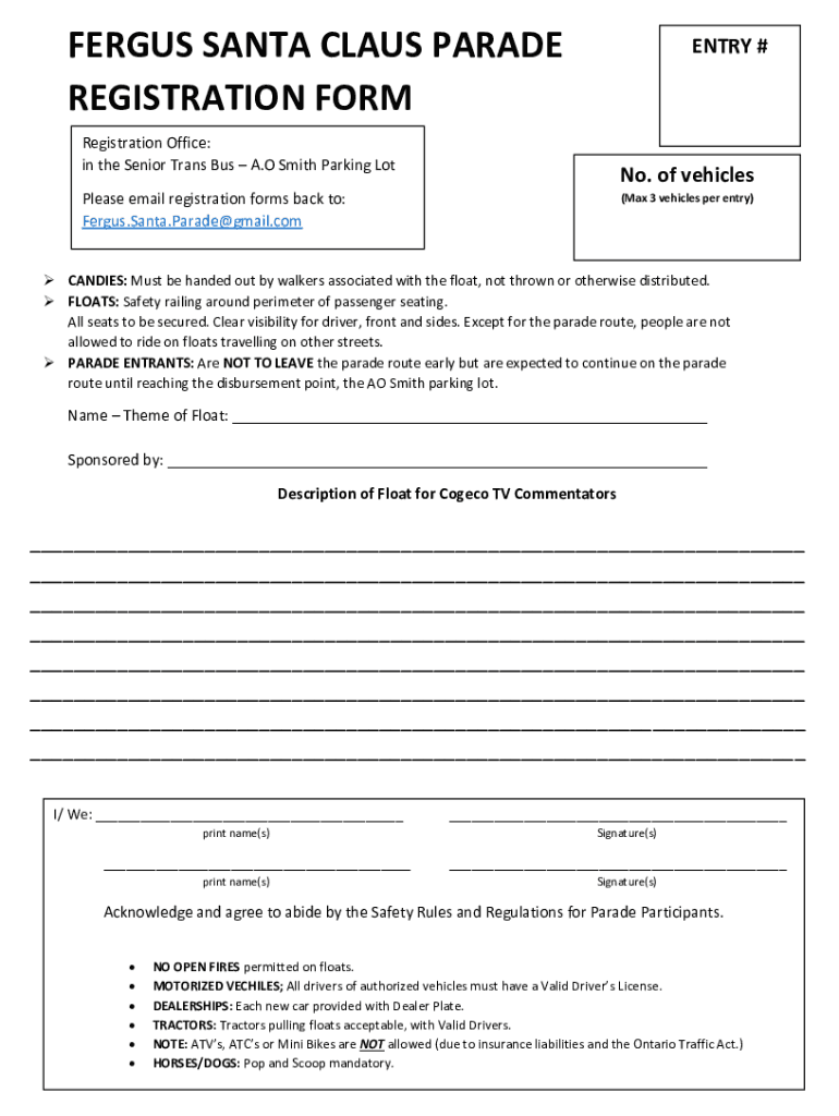 Fillable Online FERGUS SANTA CLAUS PARADE REGISTRATION FORM Fax Email ...