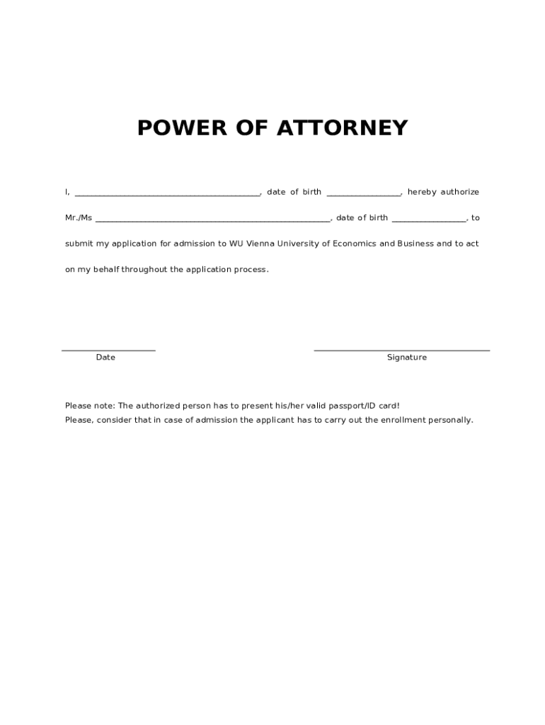 Power of attorney I hereby authorize Mr. / Mrs. / Ms. to ... Doc Template | pdfFiller