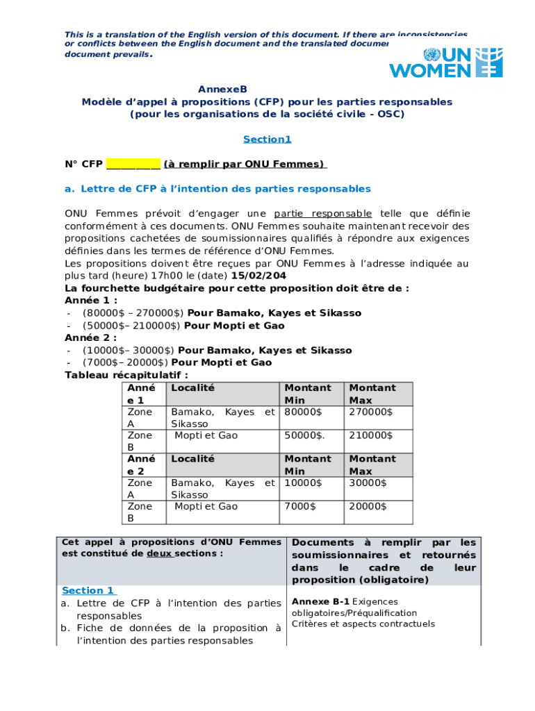 Modle d'appelpropositions (CFP) pour les parties ... Doc Template | pdfFiller
