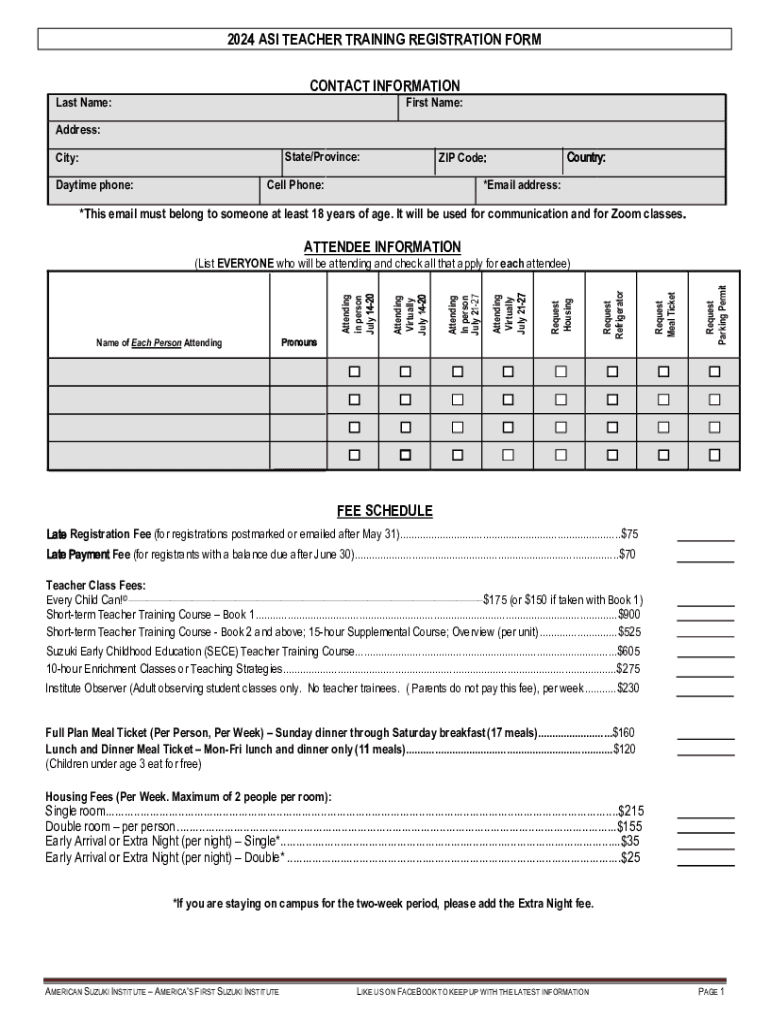 Fillable Online 2024 asi registration form - parent contact information ...