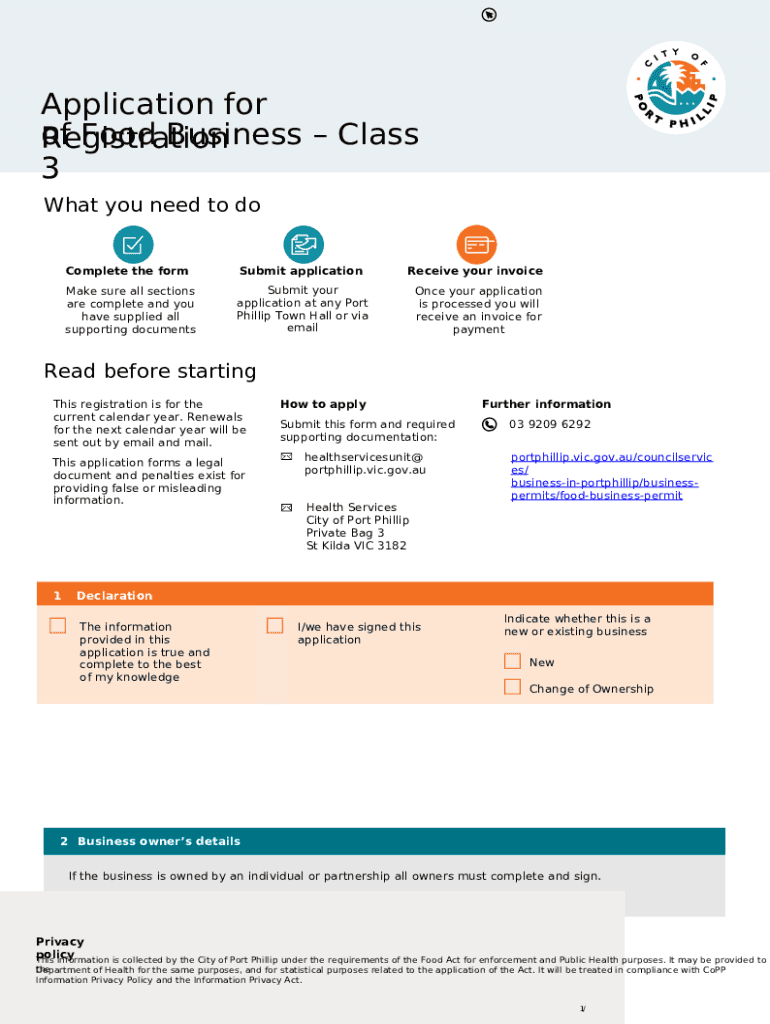 Application for Food Act Registration - Class 3 (122 KB) Doc Template | pdfFiller