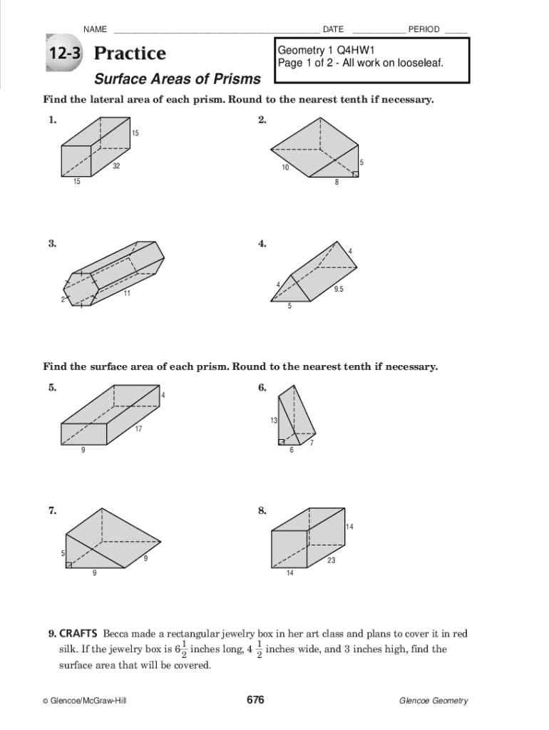 Fillable Online Find the surface area of each solid. Round to the nearest ... Fax Email Print ...