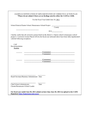 Certification of Implementation CAP SAMPLE. ... Doc Template | pdfFiller