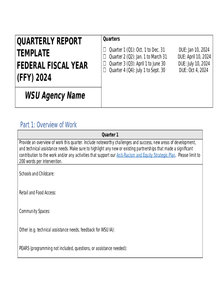 quarterly report template federal fiscal year (ffy) 2024 Doc Template ...