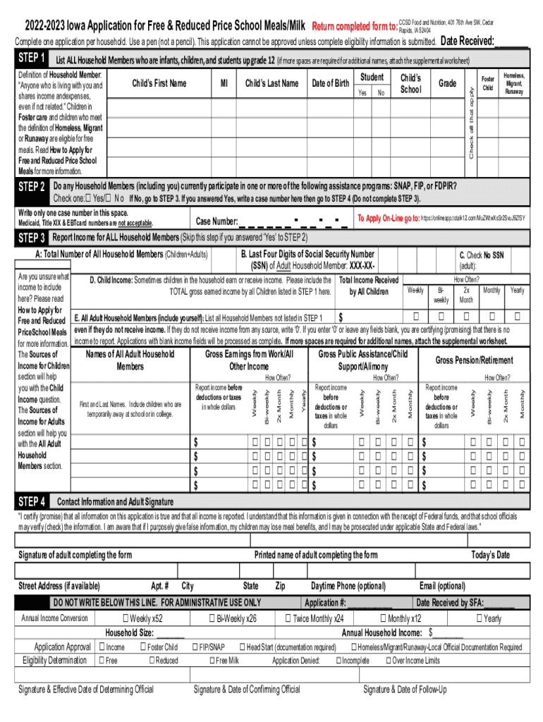 Fillable Online Free and Reduced Price Meal Application Now Available ...