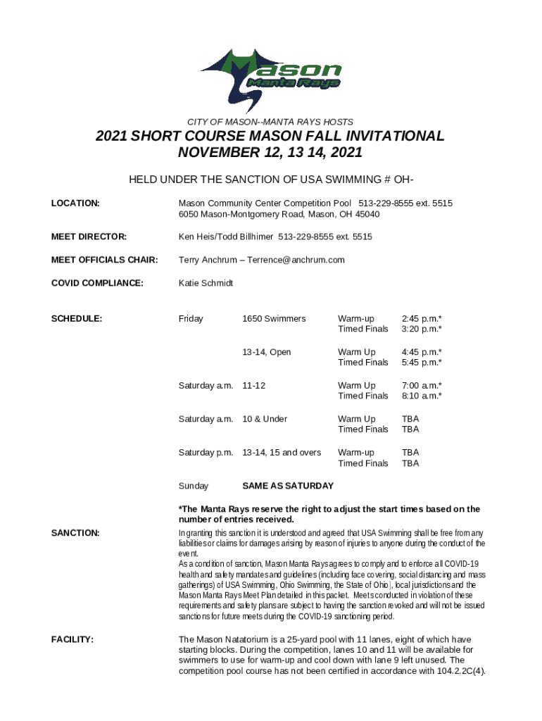 City of Mason Manta Rays Swim Team Doc Template | pdfFiller