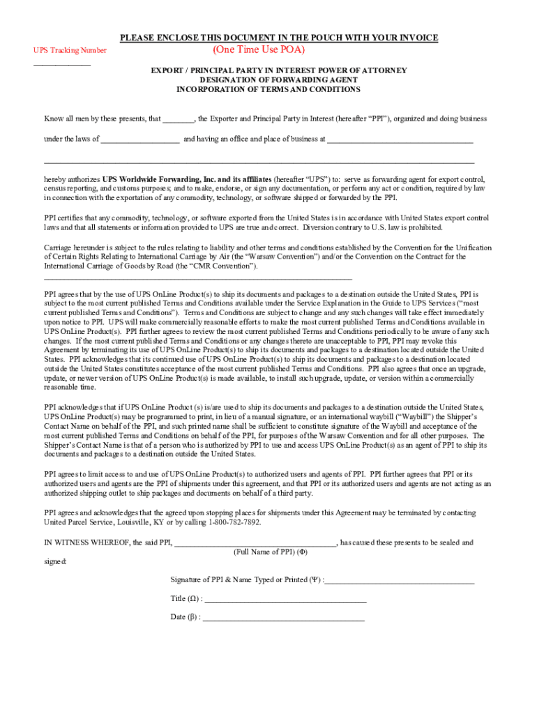 Fillable Online Prepare the Power of Attorney/International Shipper ...