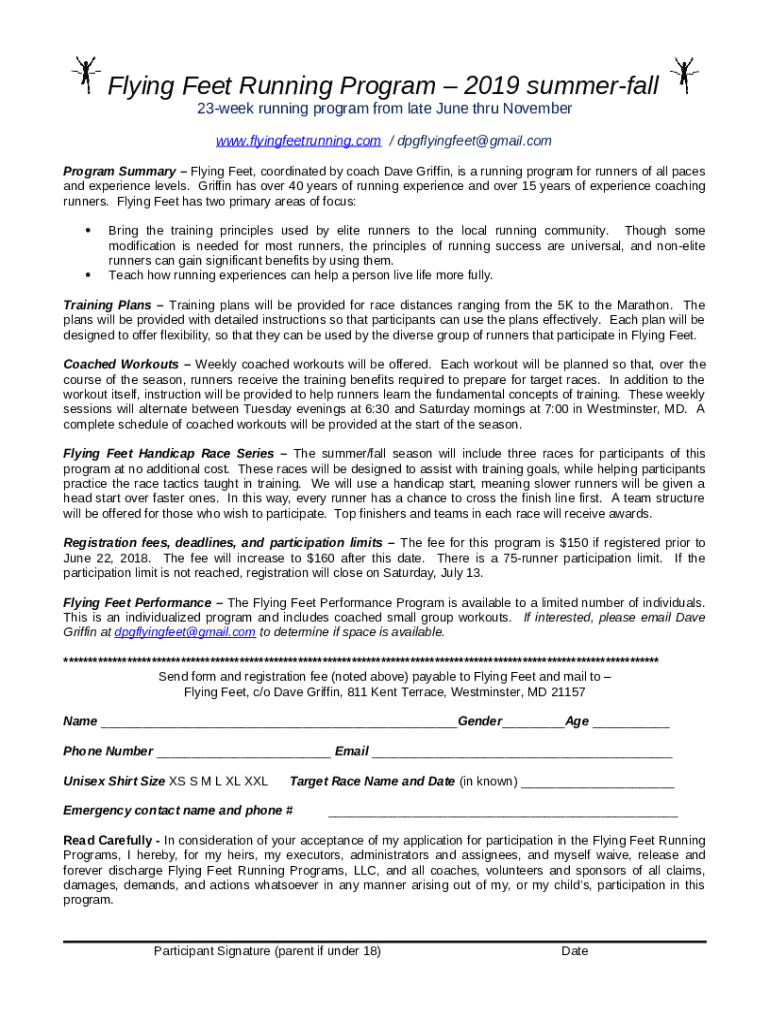 Flying Feet Running Programs Public Group Doc Template | pdfFiller