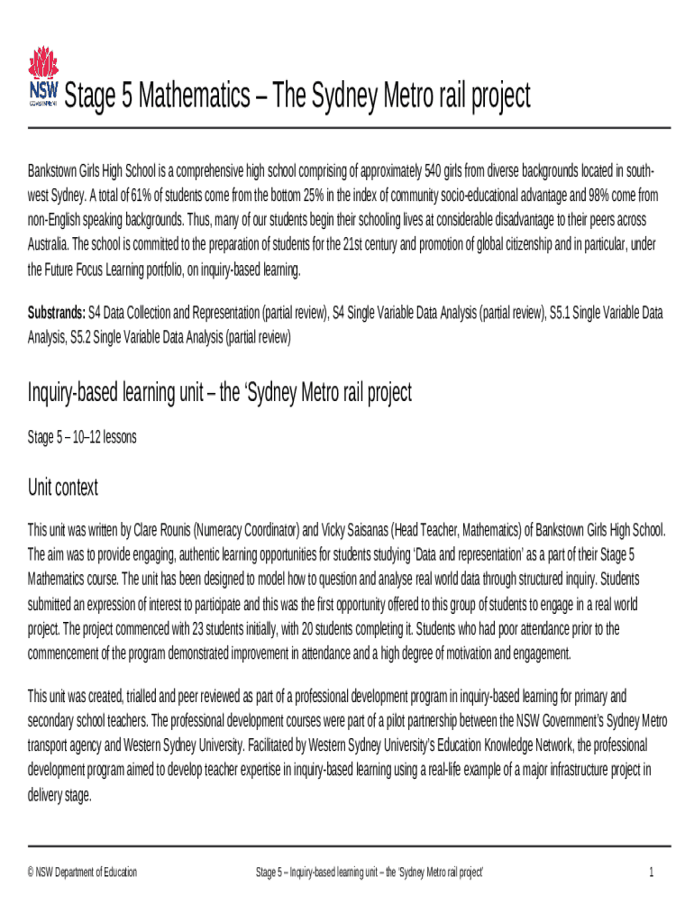 Mathematics Stage 5Inquiry-based learning unitthe Sydney Metro rail ...