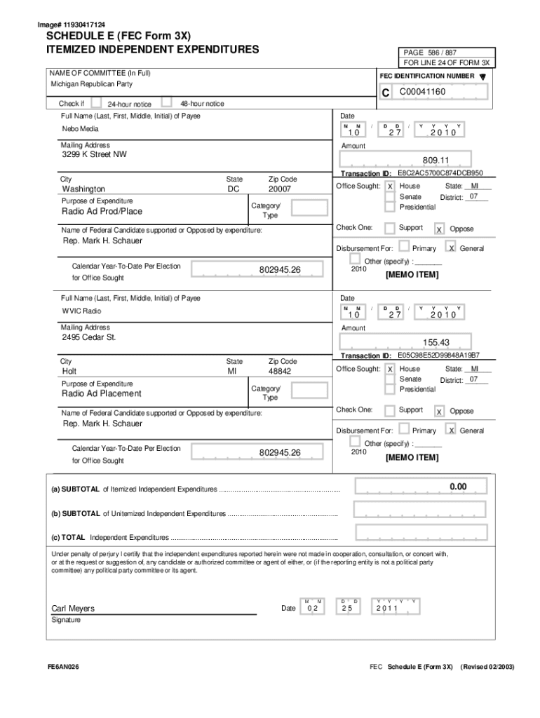Fillable Online FEC Disclosure Form 3X for MICHIGAN REPUBLICAN PARTY ...