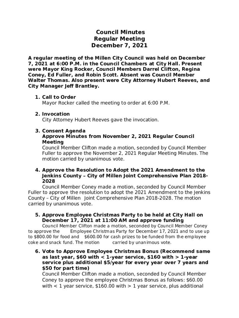 Present were Mayor King Rocker, Council Members Darrel Clifton, Regina ...