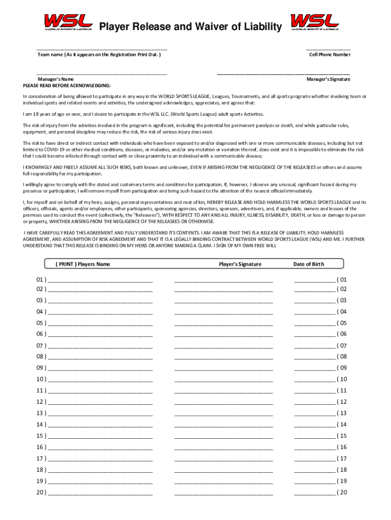 Fillable Online adult soccer waiver / release of liability, official ...