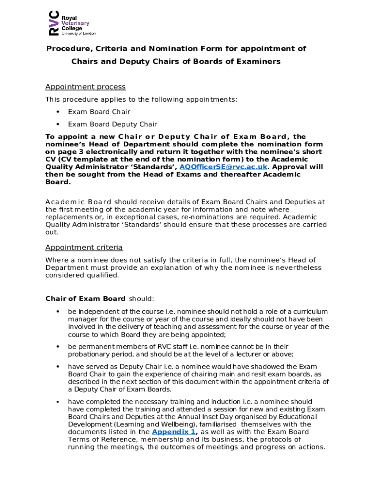 Procedure, Criteria and Nomination for appointment of Doc Template | pdfFiller